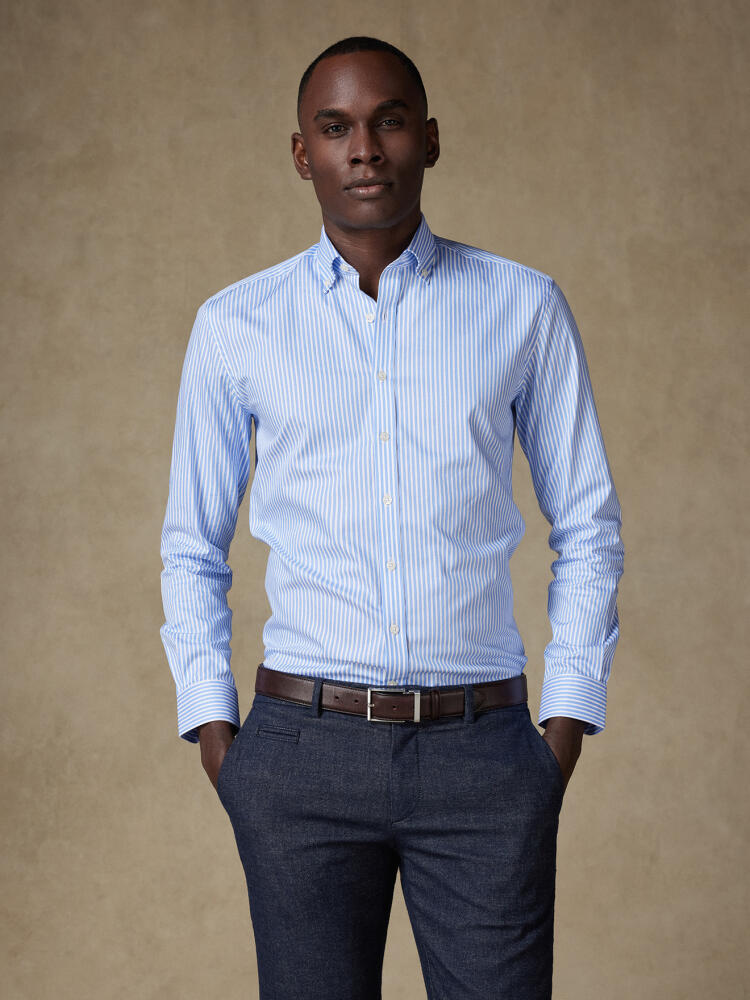 Colin shirt with sky blue stripes - Button down collar - Sky ...
