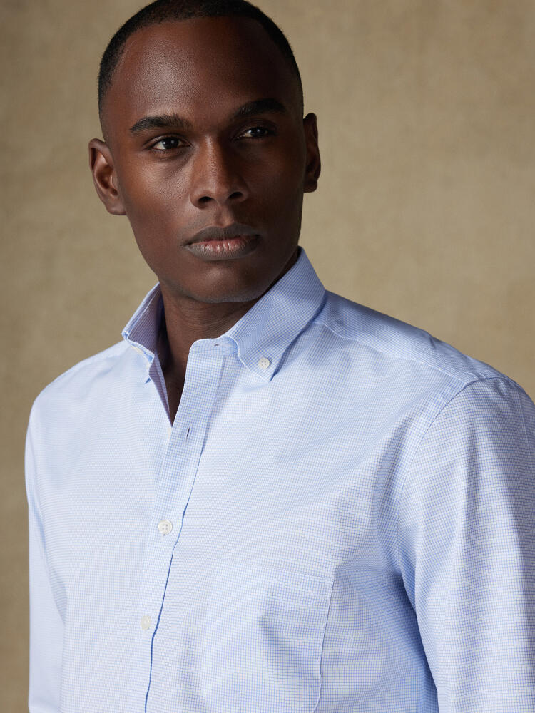 Gill shirt with sky blue checkered - Button down collar - Sky - Twill ...
