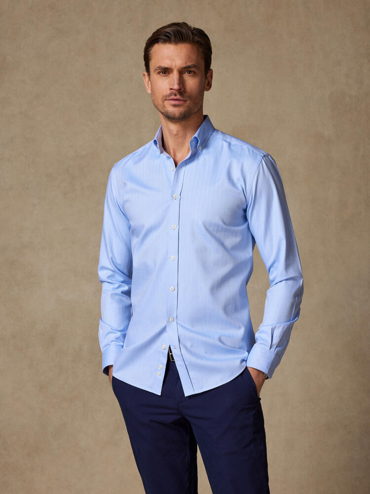 Chemise cintrée en chevron ciel - Col boutonné - Ciel - Chevron - Monsieur | Café Coton