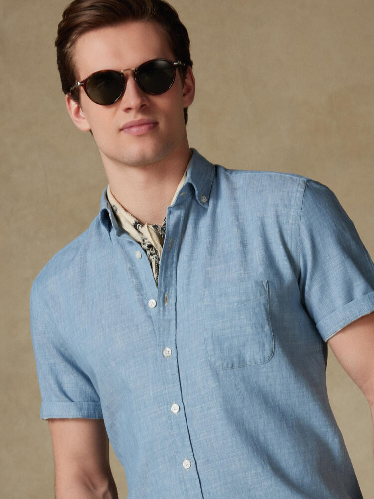 Chad short sleeves shirt in sky blue denim - Button down collar - DENIM ...