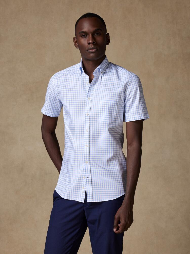 Dorian sky blue check short sleeves shirt - Buttoned collar | Café Coton