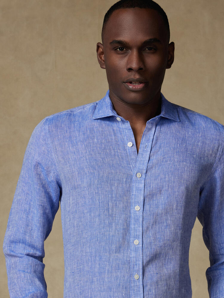 Chemise cintrée Olaf en lin bleu - Bleu - Lin - Monsieur | Café Coton