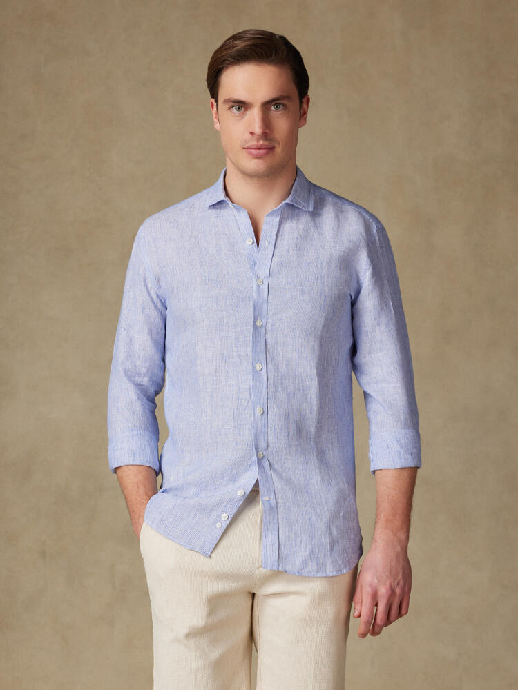 Ted shirt in blue stripes linen | Café Coton