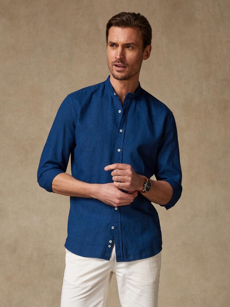 Kirla shirt with Mao Collar in indigo linen | Café Coton