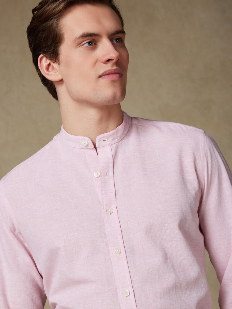 Chemise col mao Wayne en lin rose - Rose - Lin - Monsieur | Café Coton