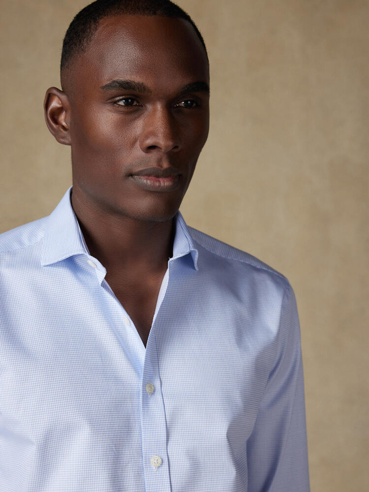 Gill shirt with sky blue checkered - Sky - Twill - Monsieur | Café Coton