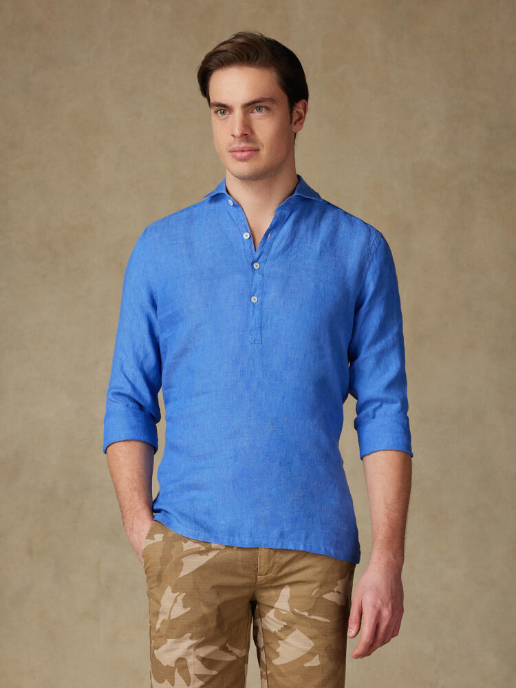 Chemise popover Olaf en lin bleu | Café Coton