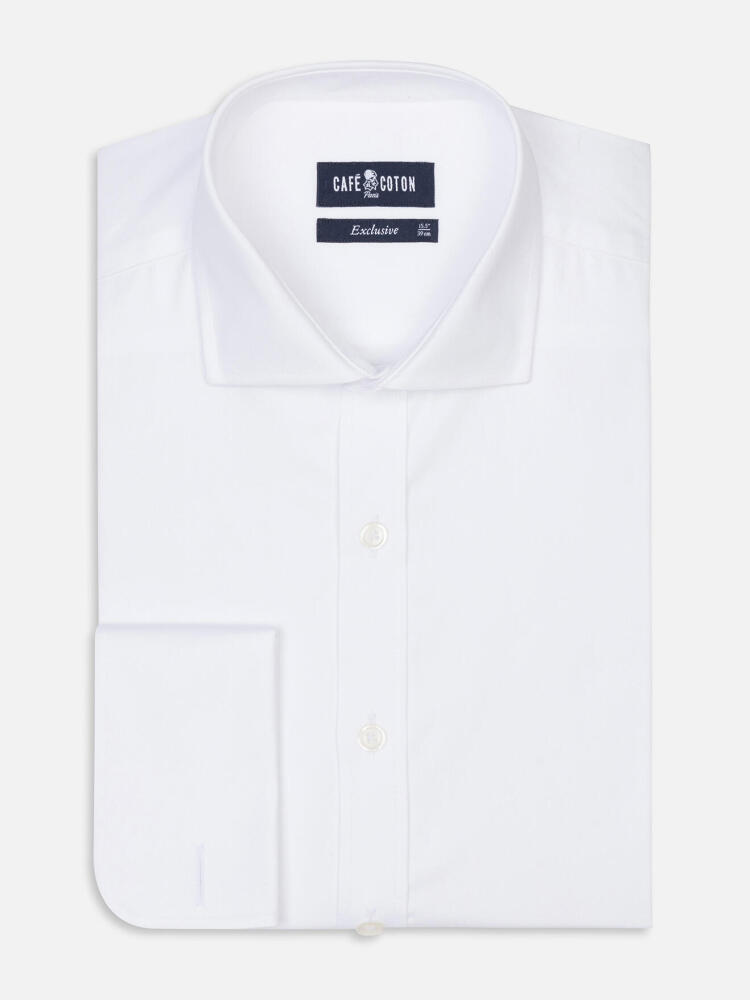 White Pin Point Shirt - Double Cuffs | Café Coton
