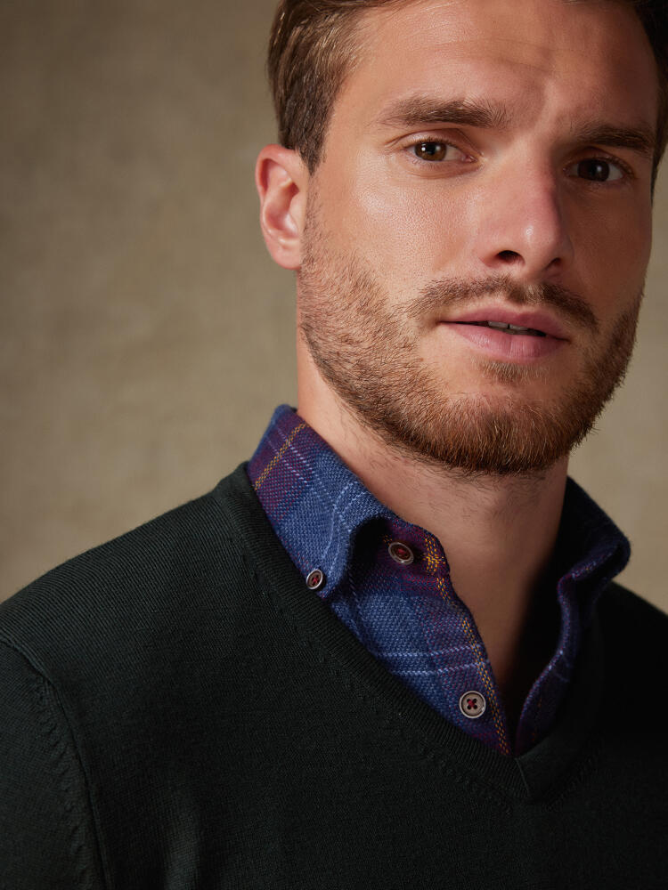 Dylan V-hals in kaki merino - Groen - Monsieur | Café Coton
